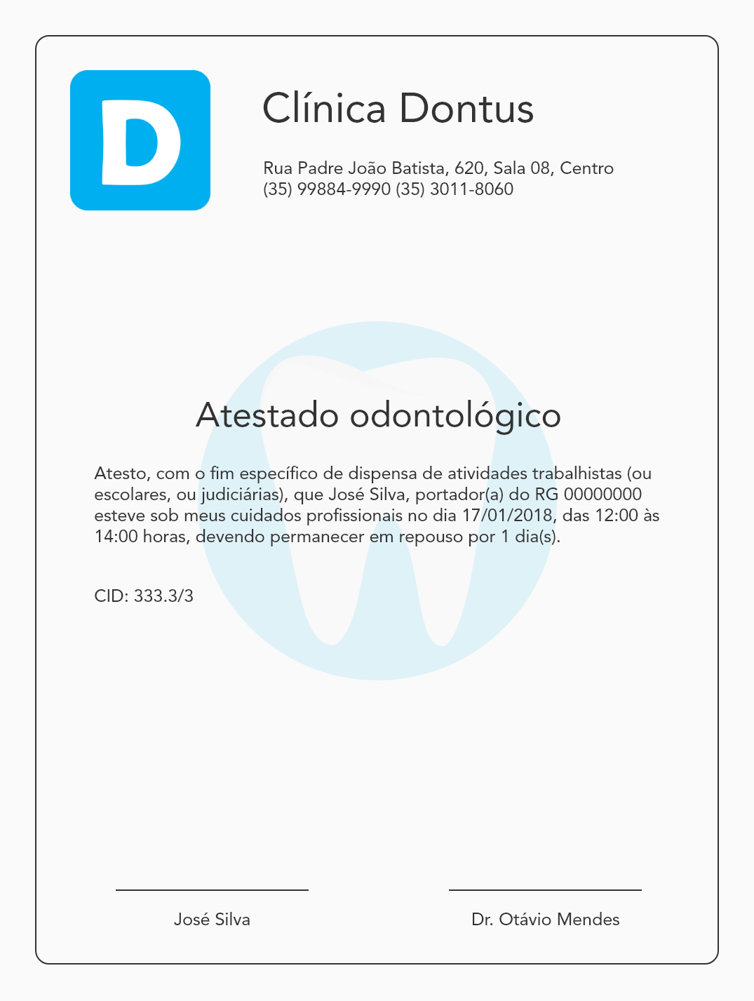 Modelo De Atestado Odontológico - EDUCA